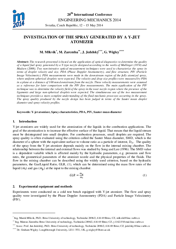 (PDF) INVESTIGATION OF THE SPRAY GENERATED BY A Y-JET ATOMIZER