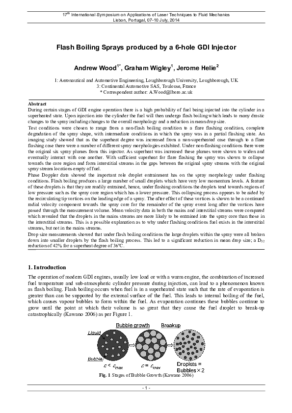 (PDF) Flash Boiling Sprays produced by a 6-hole GDI Injector | Graham Wigley - Academia.edu