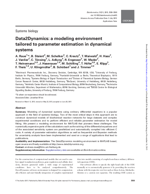Pdf Data2dynamics A Modeling Environment Tailored To Parameter