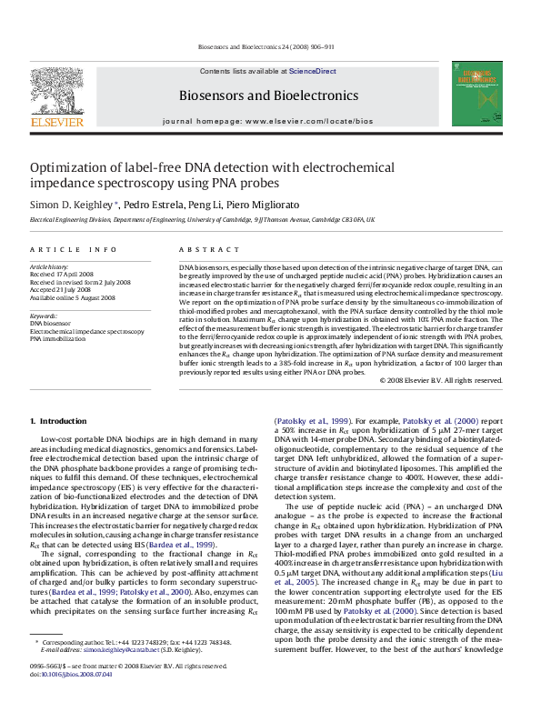 (PDF) Optimization of label-free DNA detection with electrochemical impedance spectroscopy using ...