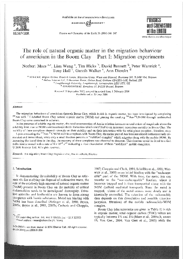 (PDF) The role of natural organic matter in the migration behaviour of ...