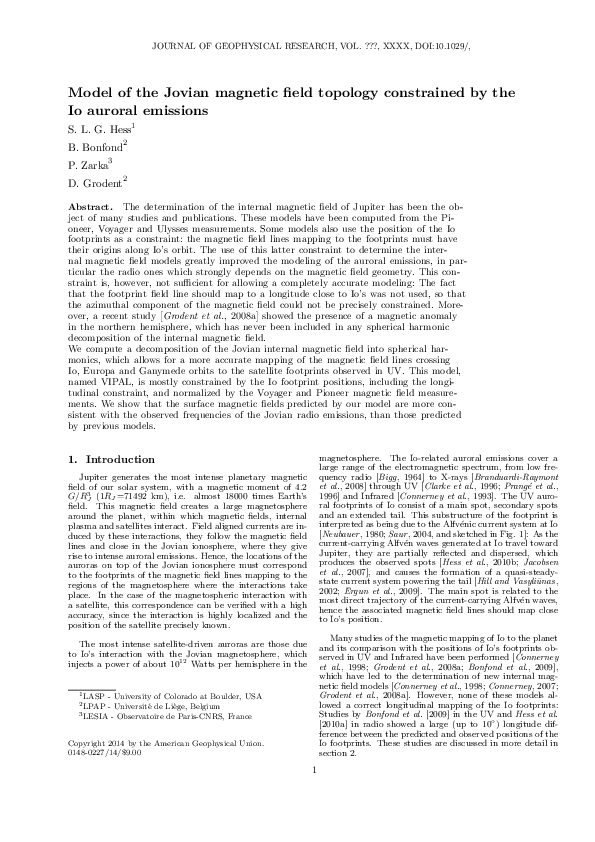 (PDF) Model of the Jovian magnetic field topology constrained by the Io ...