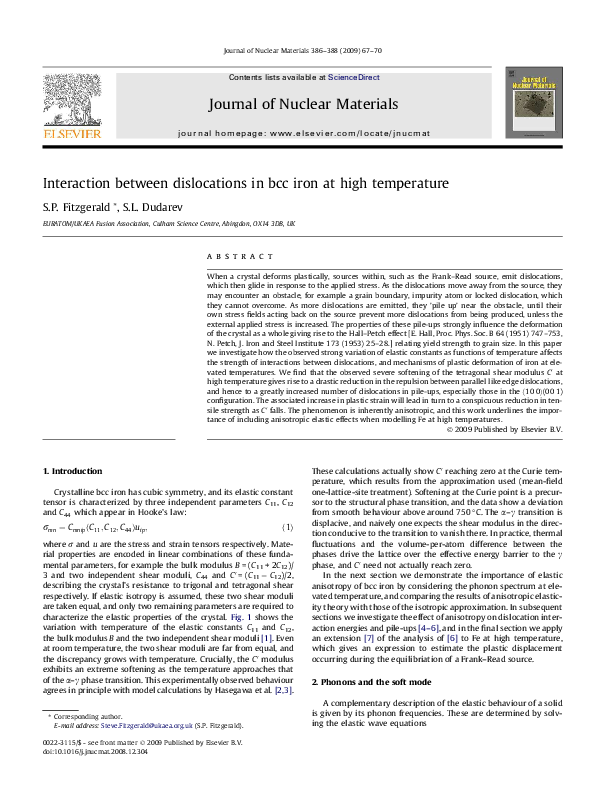 (PDF) Interaction between dislocations in bcc iron at high temperature