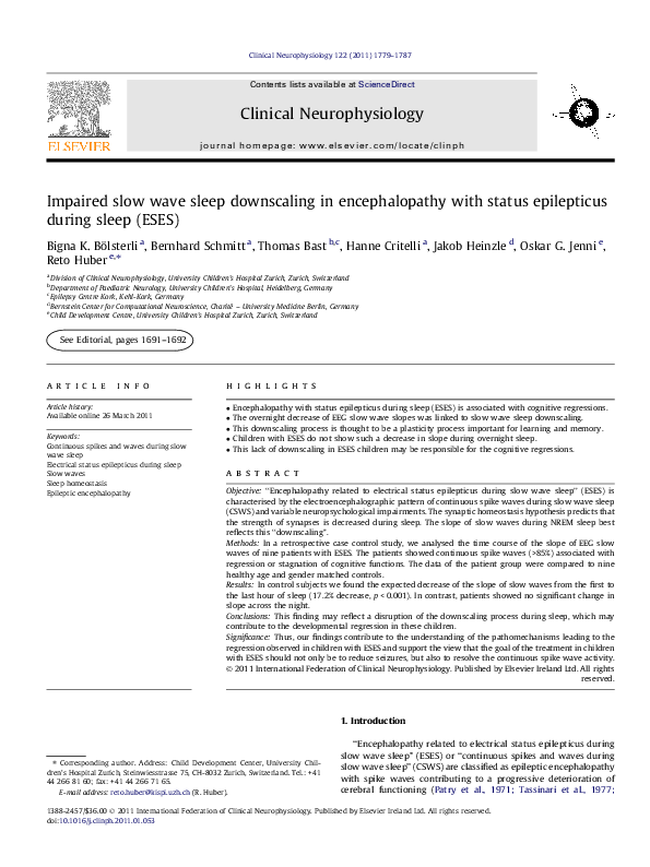 (PDF) Impaired slow wave sleep downscaling in encephalopathy with status epilepticus during ...