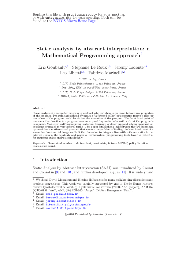 (PDF) Static Analysis by Abstract Interpretation: A Mathematical ... (PDF) Static Analysis by Abstract Interpretation: A Mathematical ...