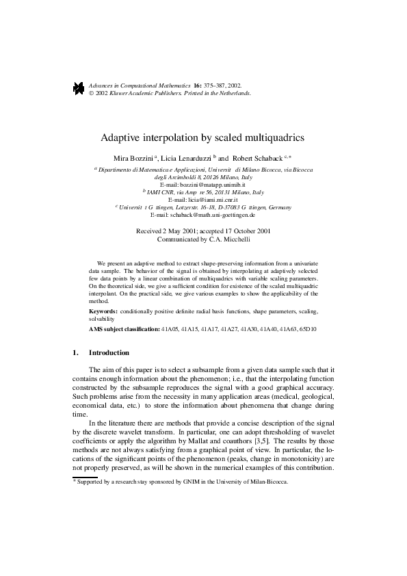 (PDF) Adaptive interpolation by scaled multiquadrics