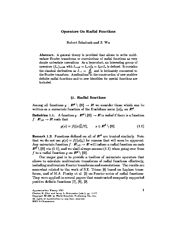 (PDF) Operators on radial functions