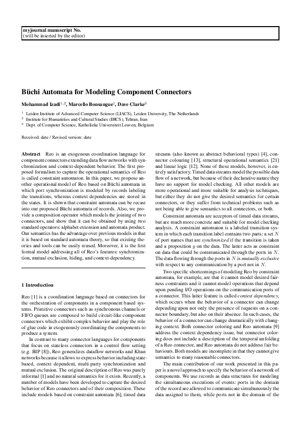 (PDF) Büchi automata for modeling component connectors