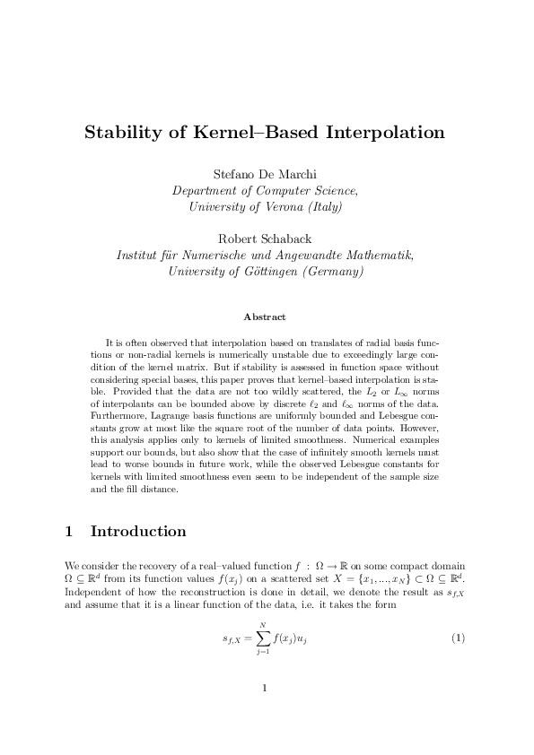 (PDF) Stability of kernel-based interpolation