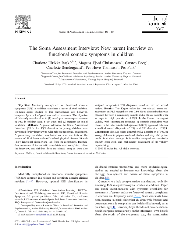 (PDF) The Soma Assessment Interview: New parent interview on functional ...