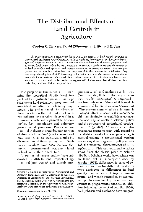 (PDF) The distributional effects of land controls in agriculture ...