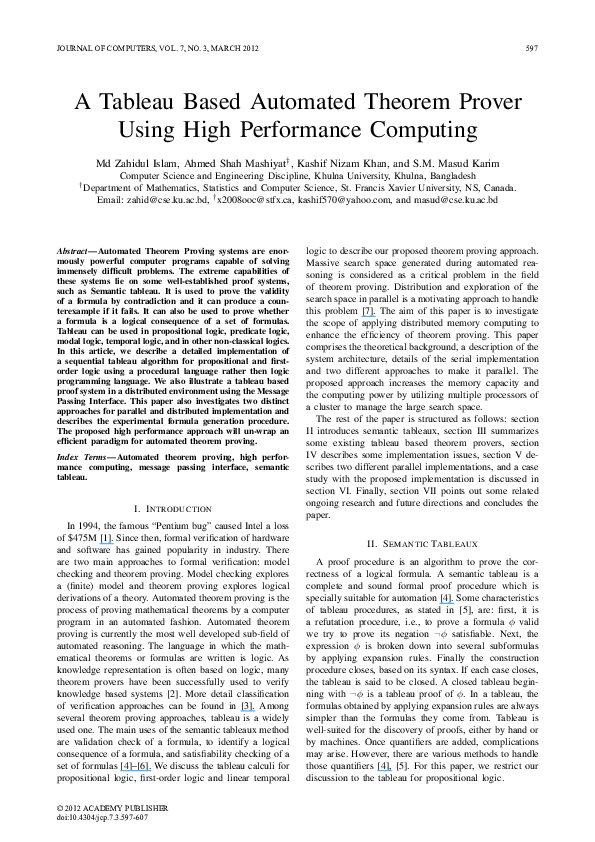 Pdf A Tableau Based Automated Theorem Prover Using High Performance Computing