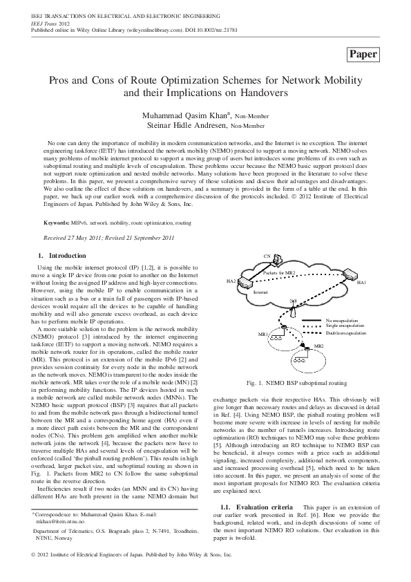 (PDF) Pros and cons of route optimization schemes for network mobility (NEMO) and their effects ...