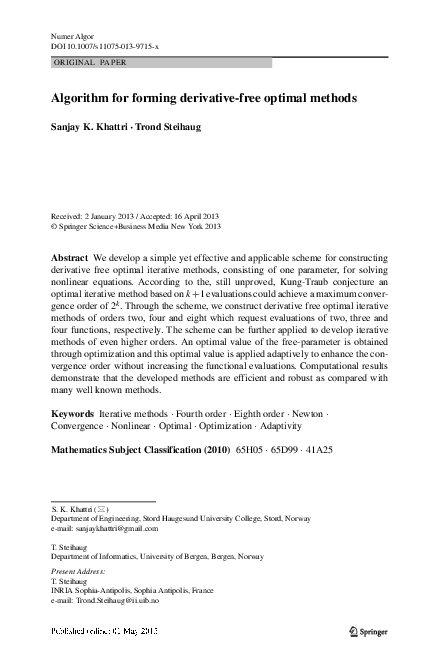 (PDF) Algorithm for forming derivative-free optimal methods