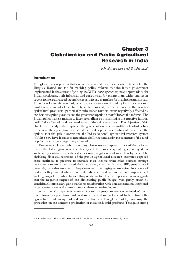(PDF) Globalization and public agricultural research in India