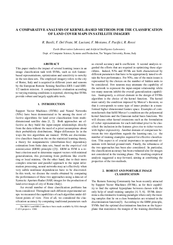 (PDF) NEURAL NETWORKS AND SUPPORT VECTOR MACHINES FOR THE CLASSIFICATION OF SATELLITE IMAGERY: A ...