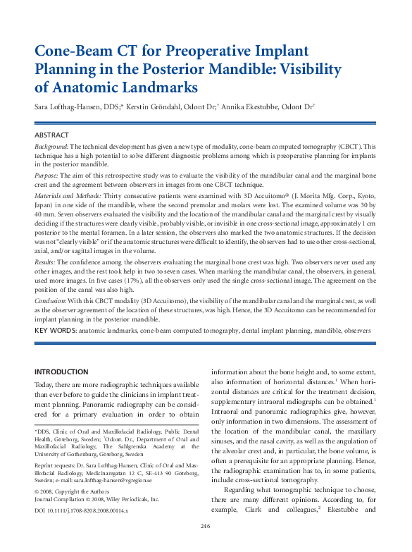 (PDF) Cone-Beam CT for Preoperative Implant Planning in the Posterior ...