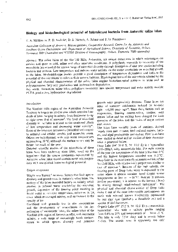 (PDF) Biology and biotechnological potential of halotolerant bacteria from Antarctic saline lakes