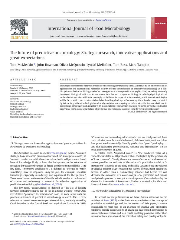 (PDF) The future of predictive microbiology: Strategic research ...