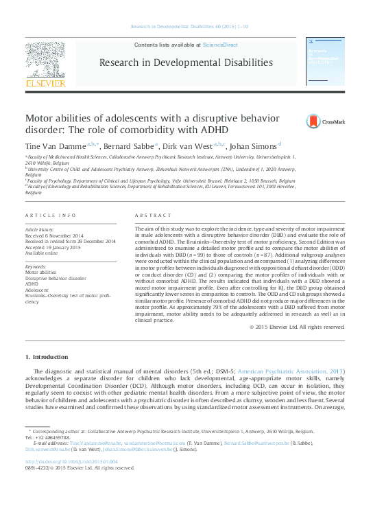 (PDF) Motor abilities of adolescents with a disruptive behavior ...