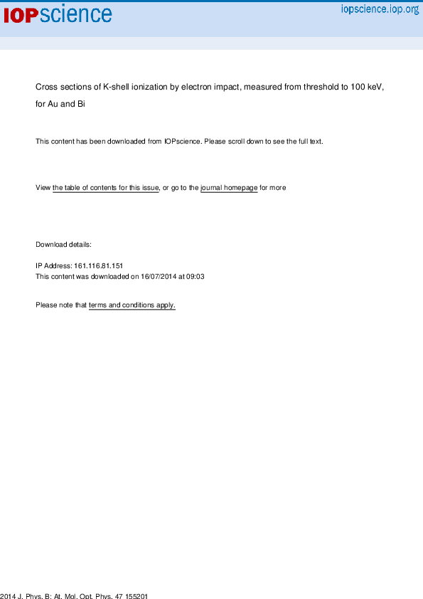 Pdf Cross Sections Of K Shell Ionization By Electron Impact Measured