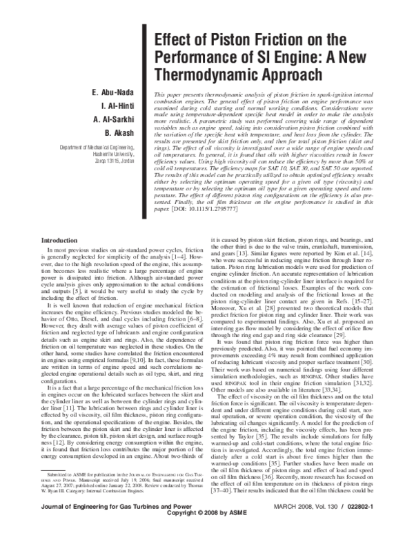 (PDF) Effect of piston friction on the performance of SI engine A new ...