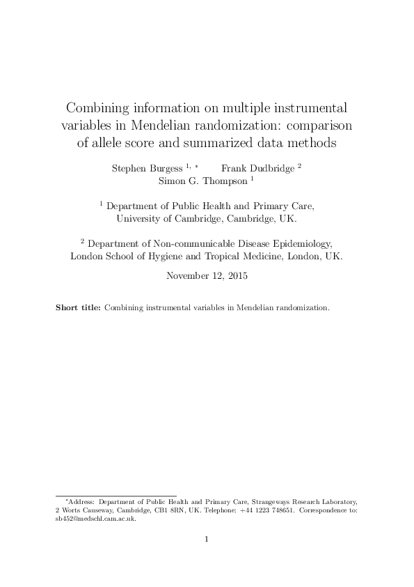 (PDF) Combining information on multiple instrumental variables in Mendelian randomization ...