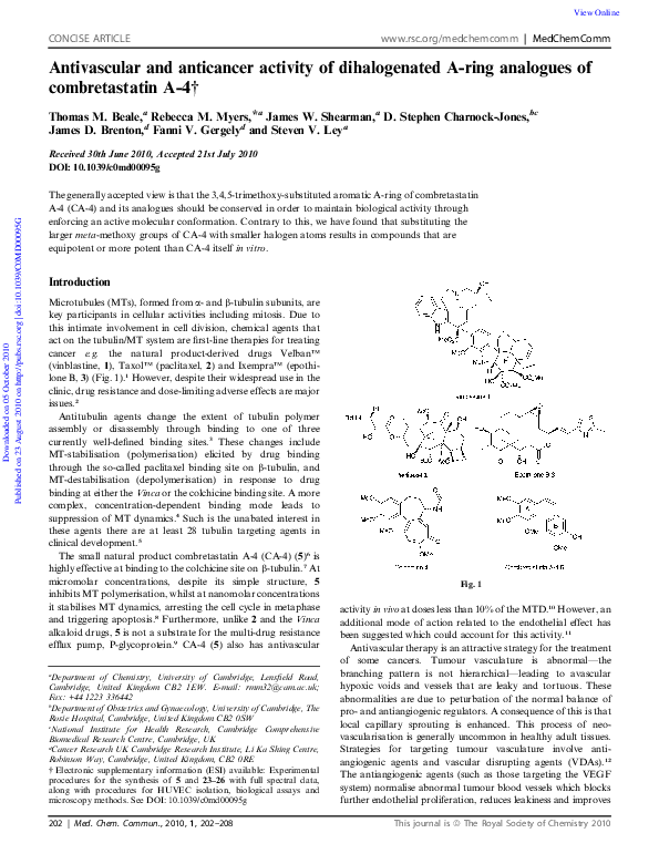 (PDF) Antivascular and anticancer activity of dihalogenated A-ring analogues of combretastatin A-4