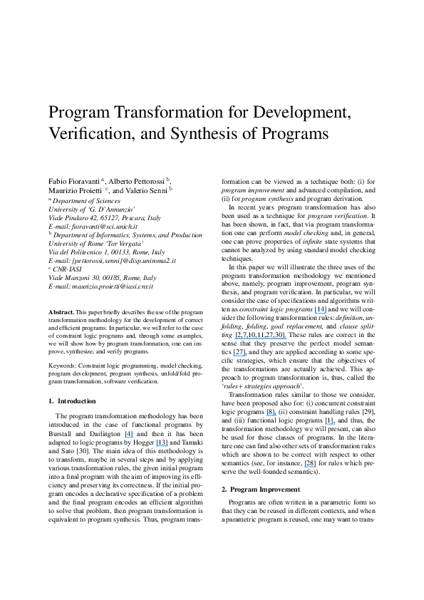 Pdf Program Transformation For Development Verification And Synthesis Of Programs Alberto