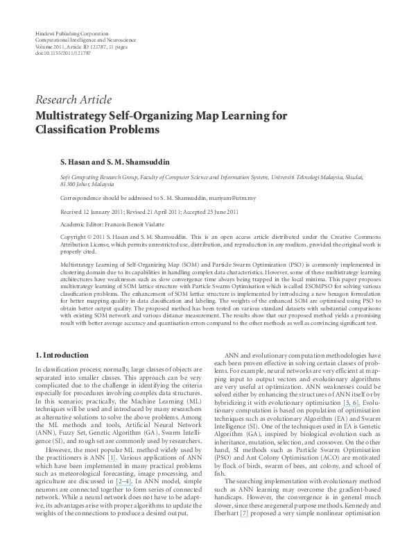 Pdf Multistrategy Self Organizing Map Learning For Classification Problems