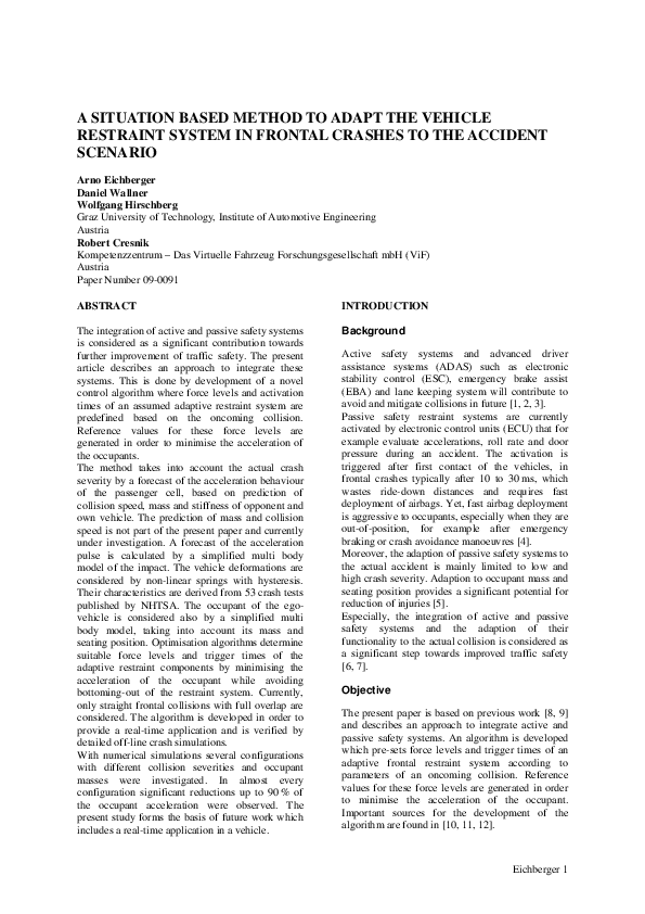 (PDF) A Situation Based Method to Adapt the Vehicle Restraint System in Frontal Crashes to the ...