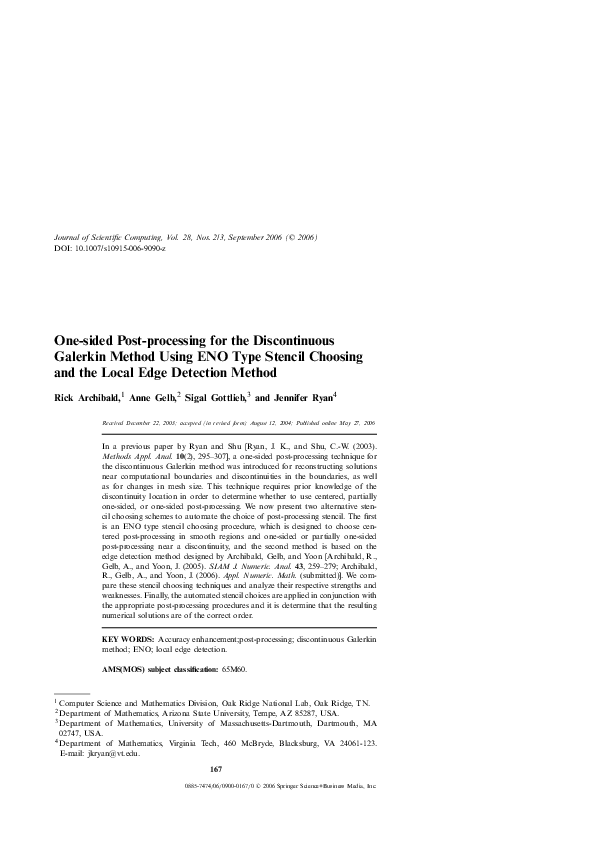(PDF) One-sided Post-processing for the Discontinuous Galerkin Method Using ENO Type Stencil ...
