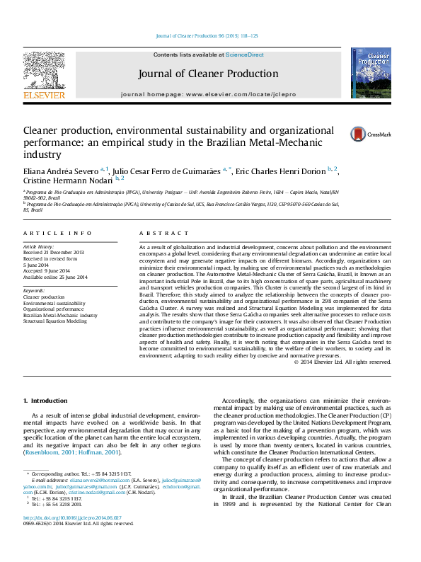 (PDF) Cleaner production, environmental sustainability and ...