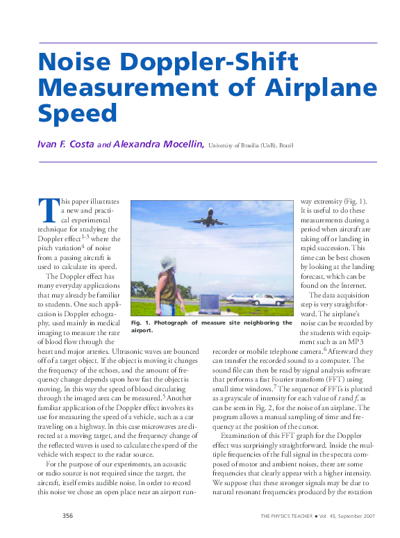 (PDF) Noise Doppler-Shift Measurement of Airplane Speed