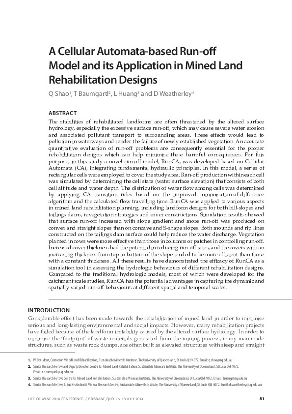 (PDF) A Cellular Automata-based Run-off Model and its Application in Mined Land Rehabilitation ...