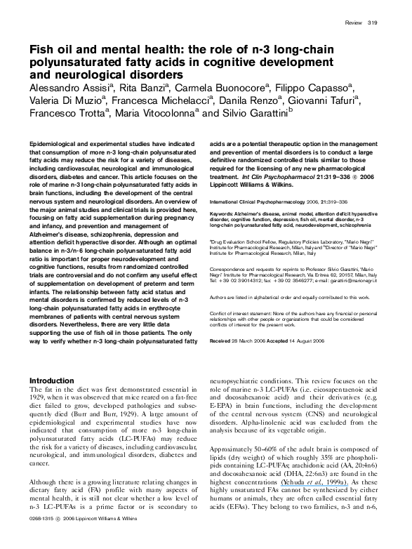 (PDF) Fish oil and mental health: the role of n-3 long-chain ...