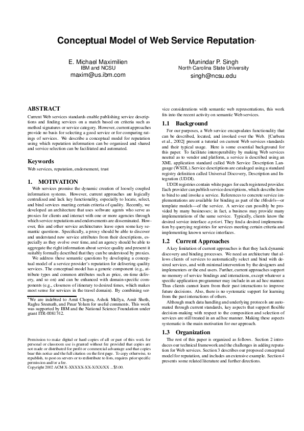 (PDF) Web Service Reputation Model and Management