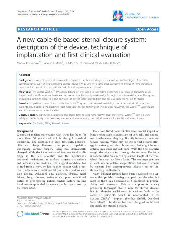 (PDF) A new cable-tie based sternal closure system: description of the ...