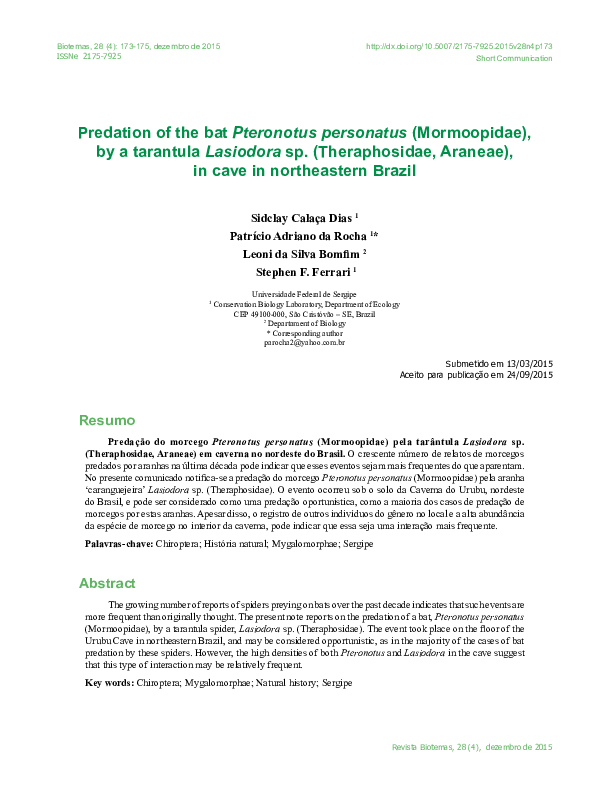 (PDF) Predation of the bat Pteronotus personatus (Mormoopidae), by a ...