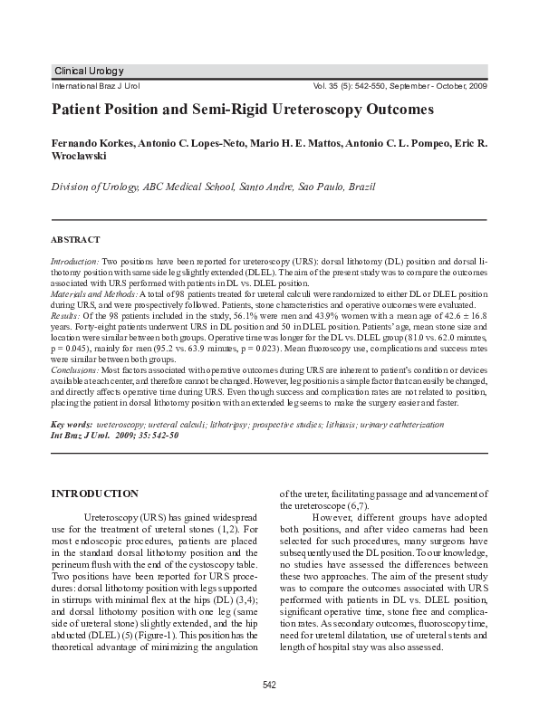 (PDF) Patient position and semi-rigid ureteroscopy outcomes