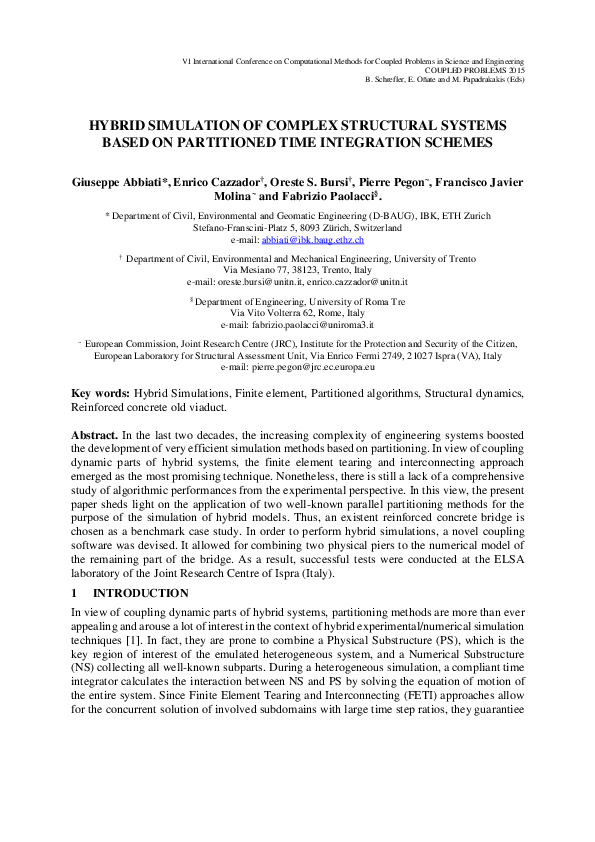 Pdf Hybrid Simulation Of Complex Structural Systems Based On Partitioned Time Integration
