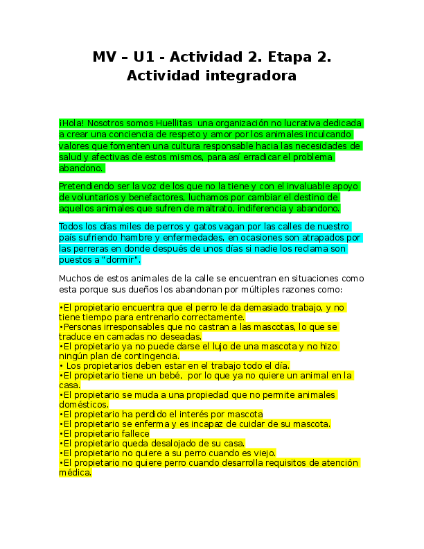 (DOC) MV – U1 - Actividad 2. Etapa 2. Actividad integradora Taller de lectura y redacción II ...