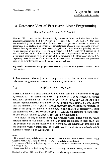 (PDF) A geometric view of parametric linear programming | Renato ...