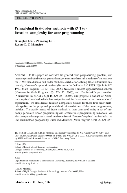 Pdf Primal Dual First Order Methods With { Mathcal {o} 1 Epsilon } Iteration Complexity