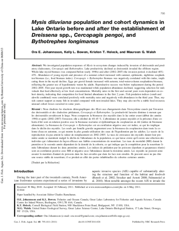 (PDF) Mysis diluviana population and cohort dynamics in Lake Ontario ...