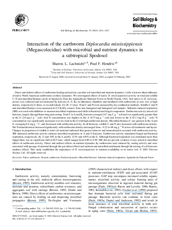 (PDF) Interaction of the earthworm Diplocardia mississippiensis ...