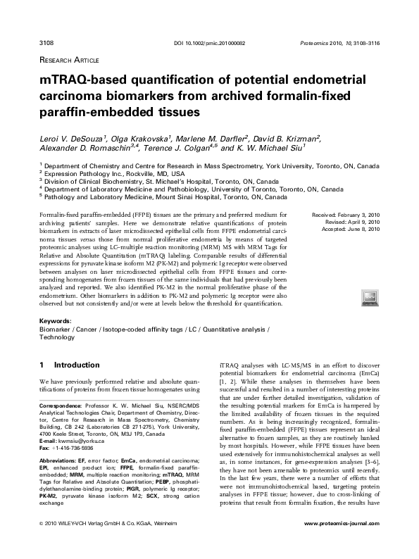 (PDF) mTRAQ-based quantification of potential endometrial carcinoma ...