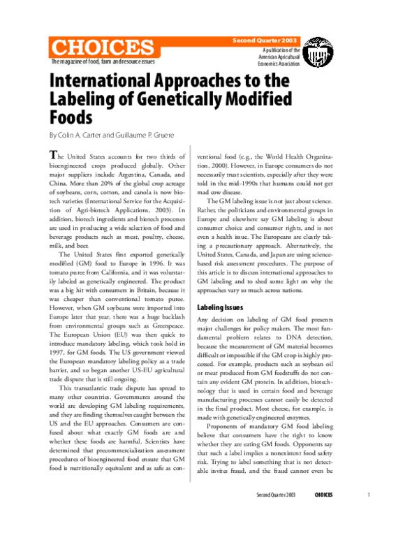 (PDF) International approaches to the labeling of genetically modified ...