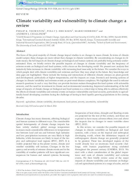 (PDF) Climate variability and vulnerability to climate change: a review