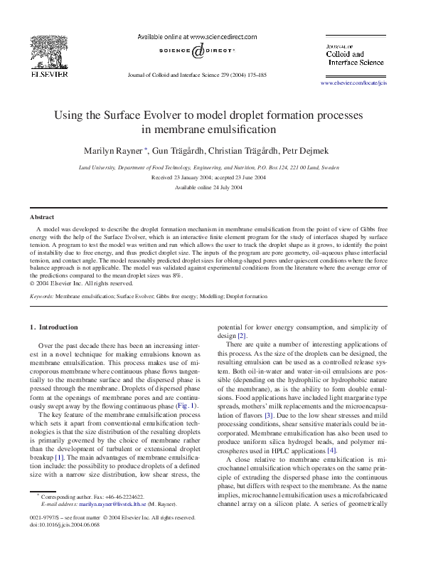 Pdf Using The Surface Evolver To Model Droplet Formation Processes In